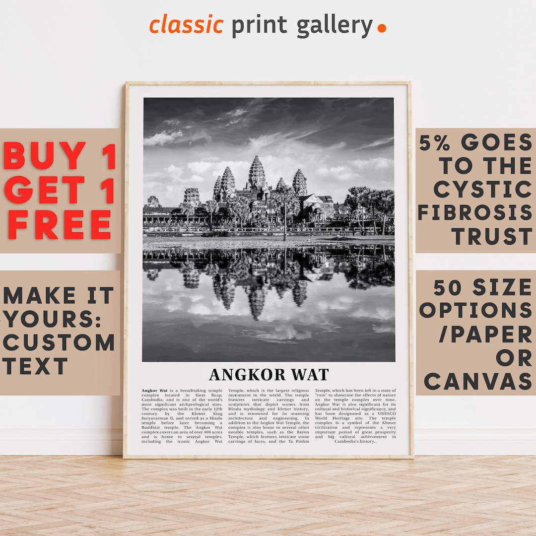 Angkor Wat Print, Angkor Wat Wall Art, Angkor Wat Black and White ...