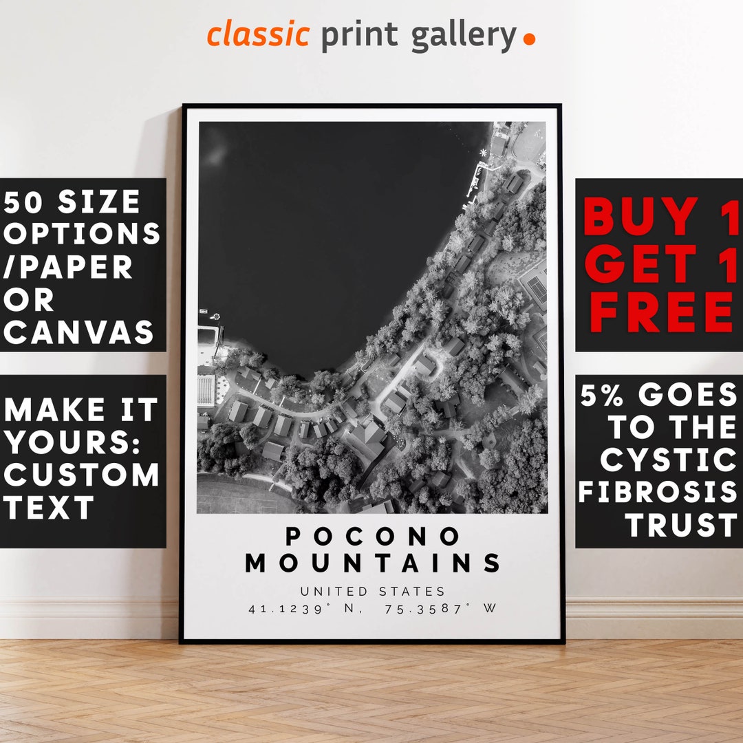 Pocono Mountains Poster Black and White Print, Pocono Wall Art, Pocono ...
