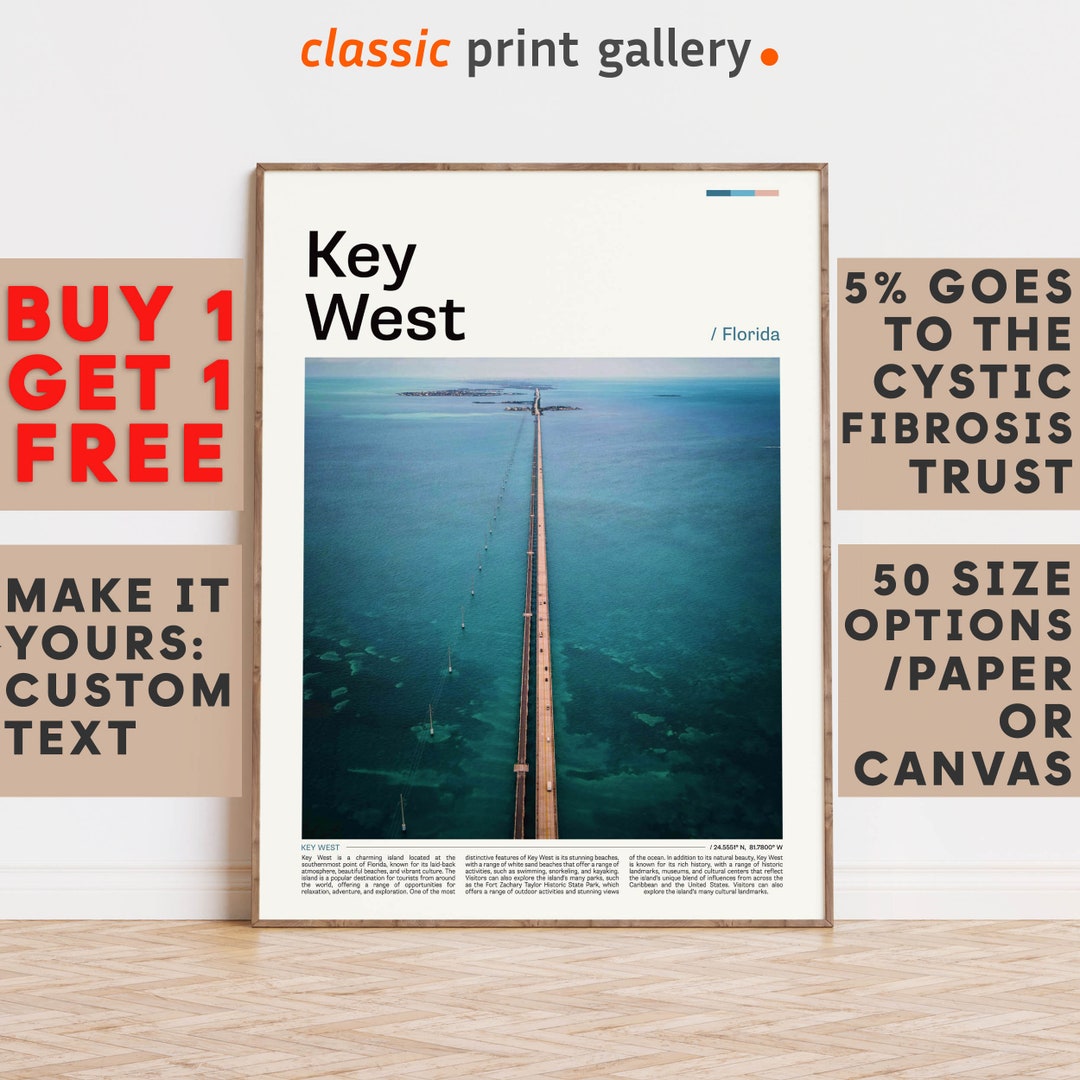 Key West Print, Key West Wall Art, Key West Color Poster With Text ...