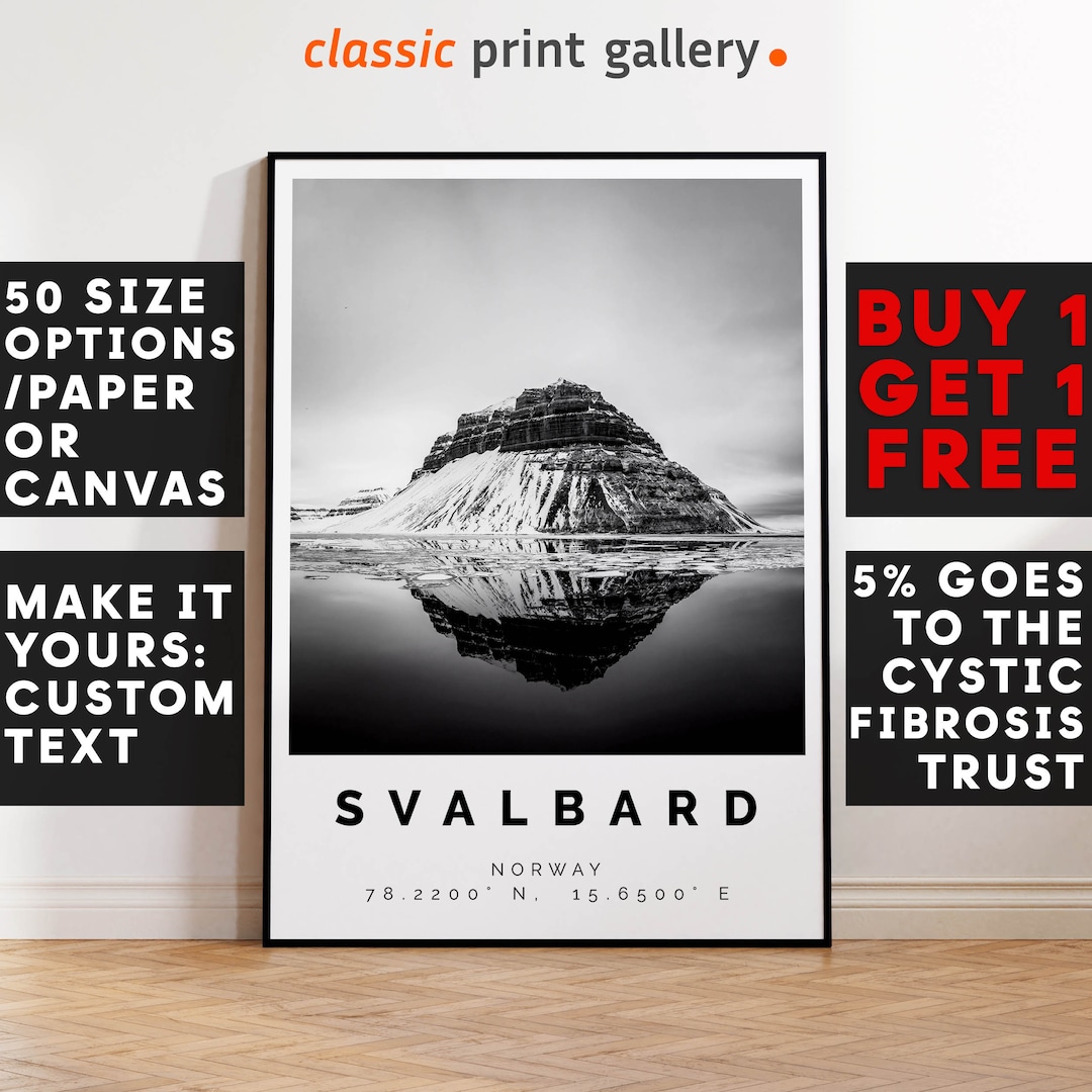 Svalbard Poster Black and White Print, Svalbard Wall Art, Svalbard ...