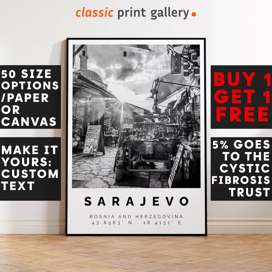 Sarajevo Poster Black and White Print, Sarajevo Wall Art, Sarajevo ...