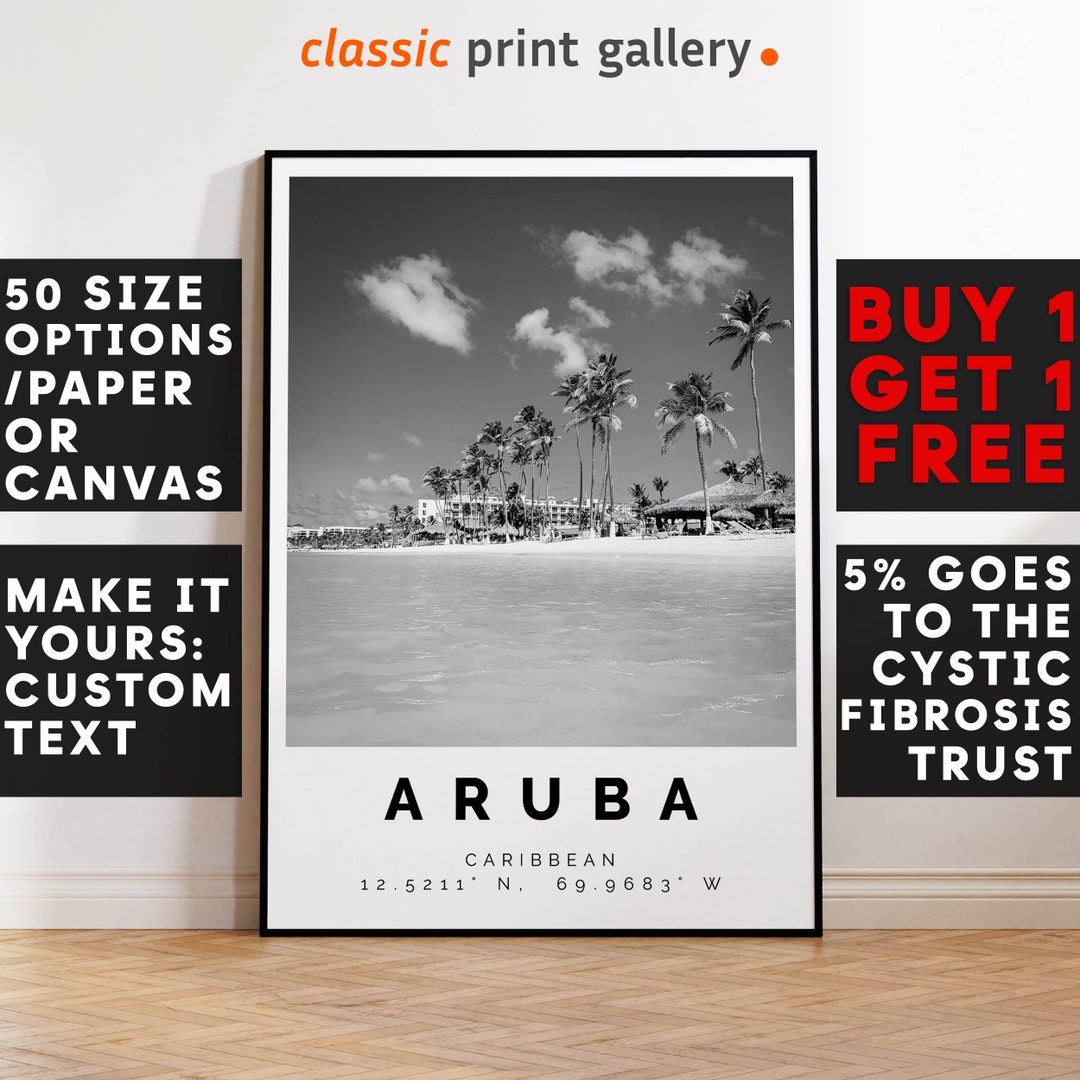Aruba Poster Black and White Print, Aruba Wall Art, Aruba Travel Photo ...