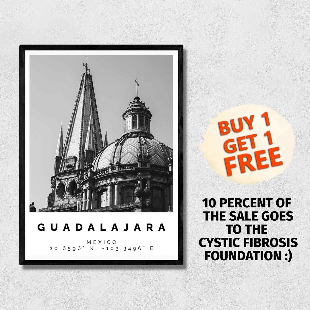 Guadalajara Poster Black and White Print Guadalajara Wall - Etsy