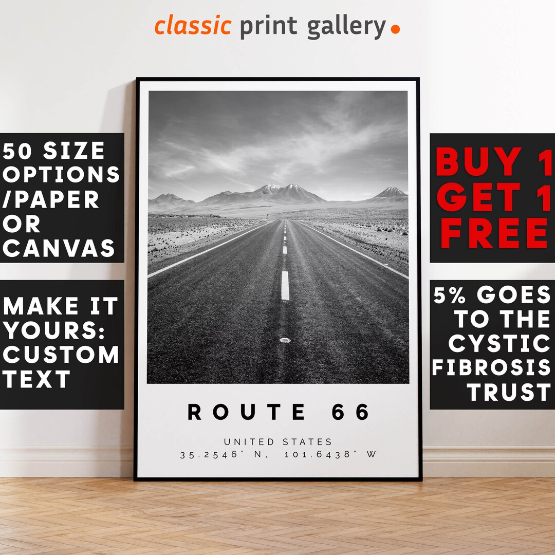 Route 66 Poster Black and White Print, Route 66 Wall Art, Route 66 ...