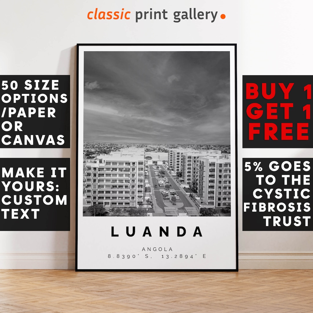 Luanda Poster Black and White Print, Luanda Wall Art, Luanda Photo Print, Luanda Gift Travel ...