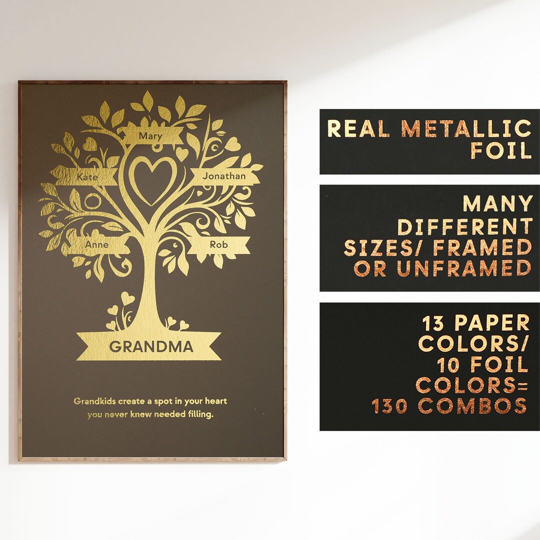 Personalized Family Tree for Grandma, Grandparents in Gold ...