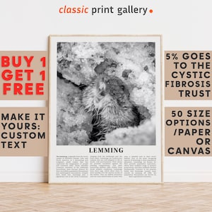Lemming Print, Lemming Wall Art Poster, Black White Classroom Teacher Gift Present Kids Room ...