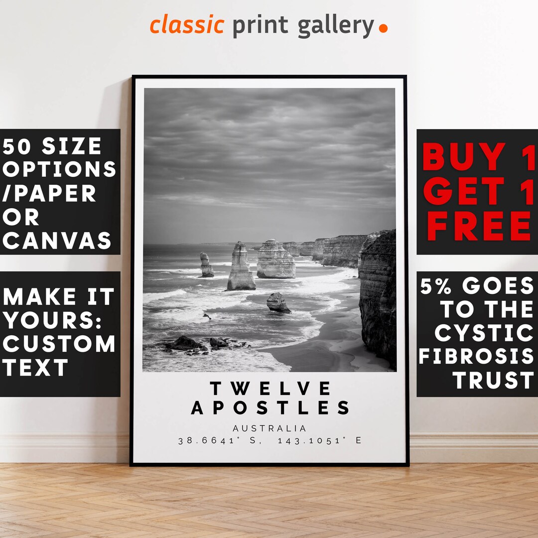 Twelve Apostles Poster Black and White Print, Twelve Apostles Wall Art ...