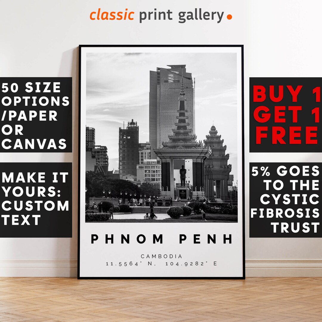Phnom Penh Poster Black and White Print, Phnom Penh Wall Art, Phnom ...
