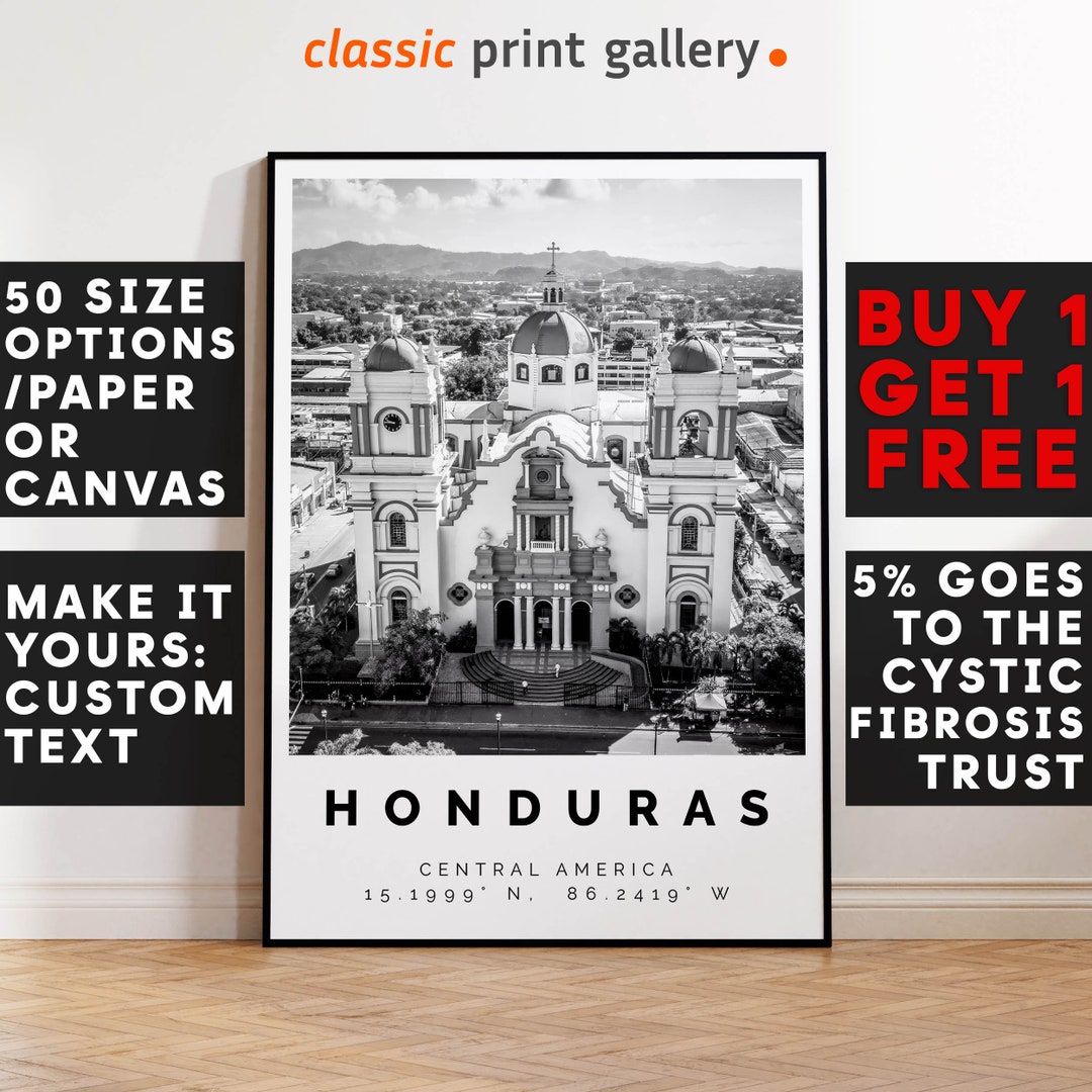 Honduras Poster Black and White Print, Honduras Wall Art, Honduras ...