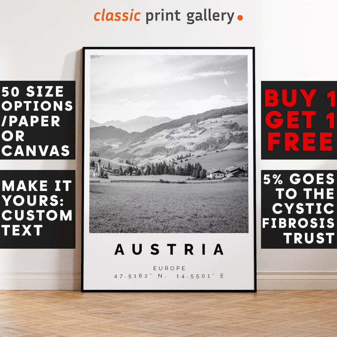 Austria Poster Black and White Print, Austria Wall Art, Austria Travel ...