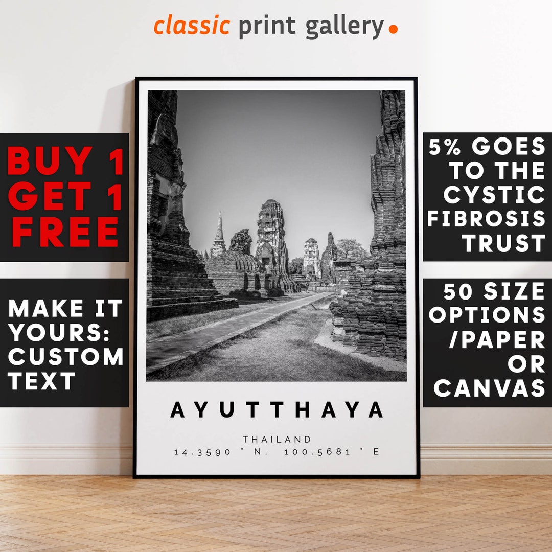 Ayutthaya Print,ayutthaya Wall Art,ayutthaya Black and White Poster,personalized Birthday Travel ...