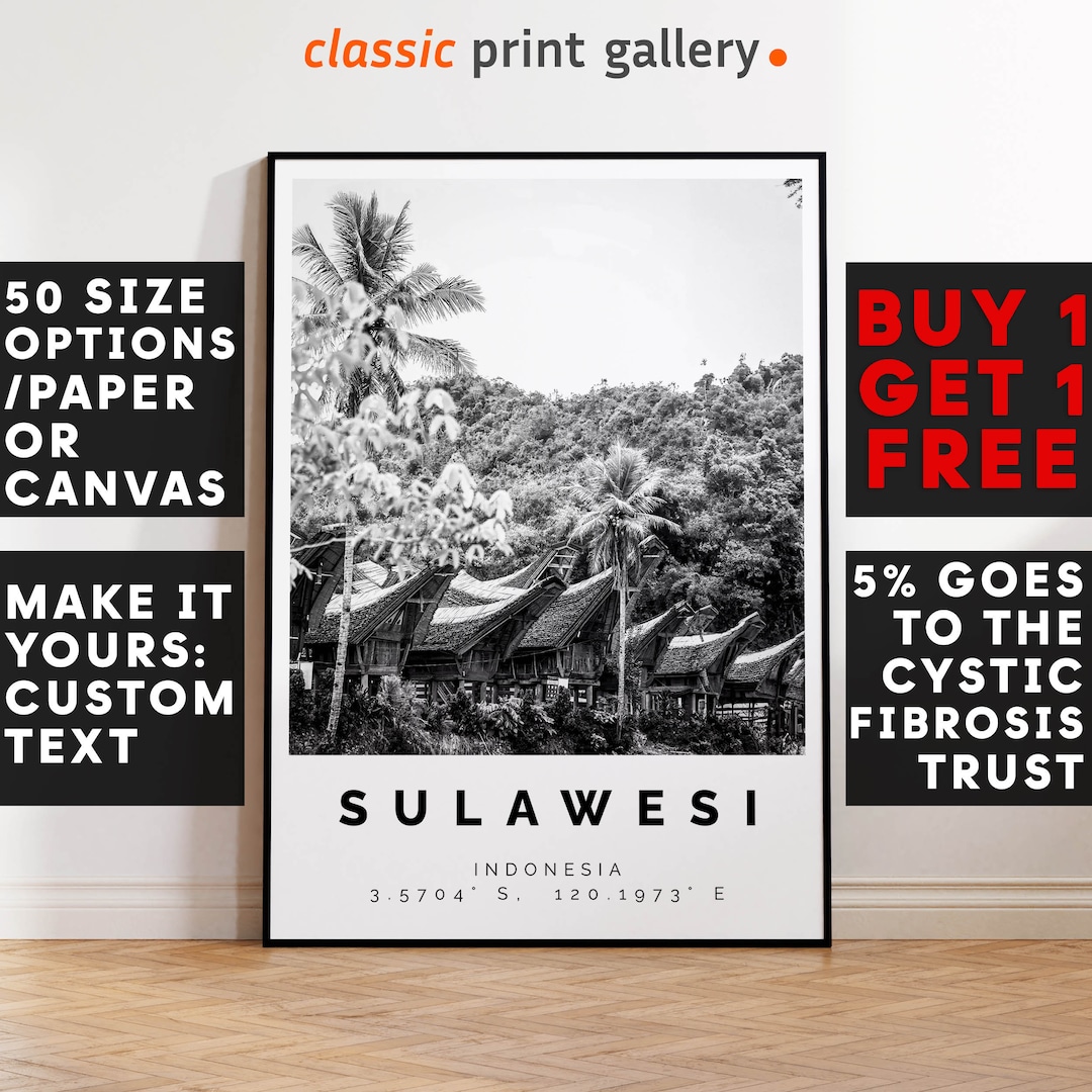 Sulawesi Poster Black and White Print, Sulawesi Wall Art, Sulawesi ...