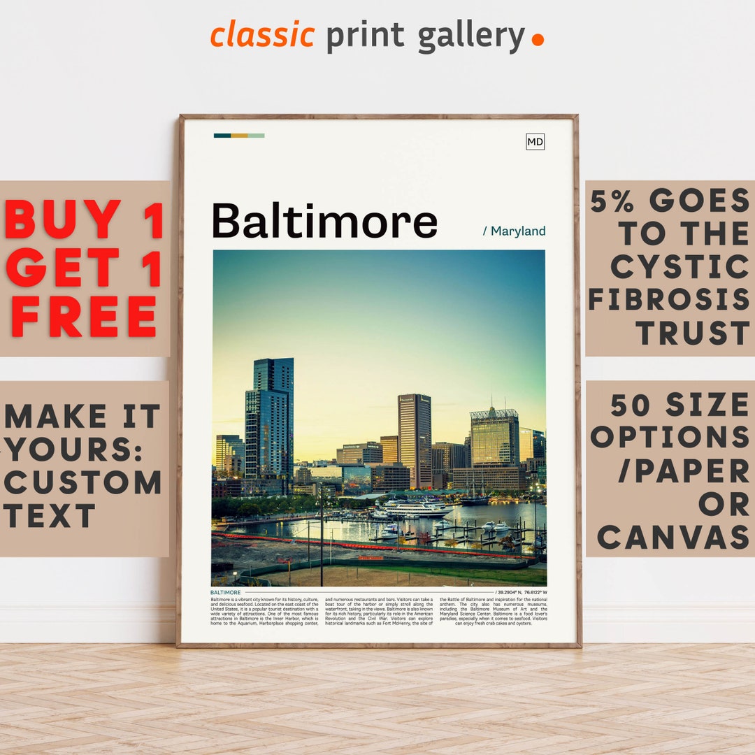 Baltimore Print, Baltimore Wall Art, Baltimore Color Poster With Text ...