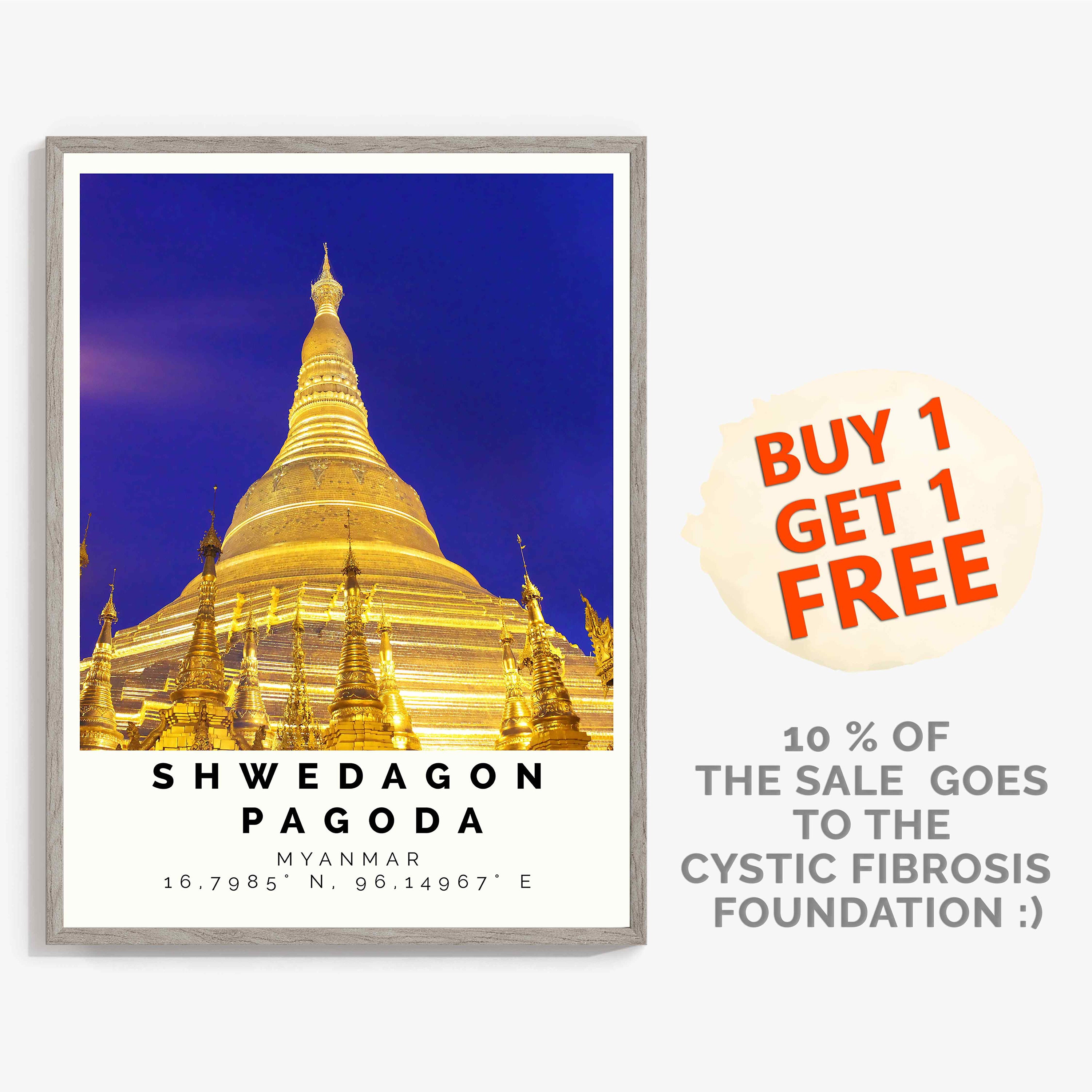 Shwedagon Pagoda Poster Colorful Print Shwedagon Pagoda Wall - Etsy