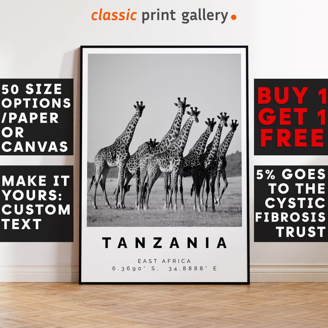 Tanzania Poster Black and White Print, Tanzania Wall Art, Tanzania ...