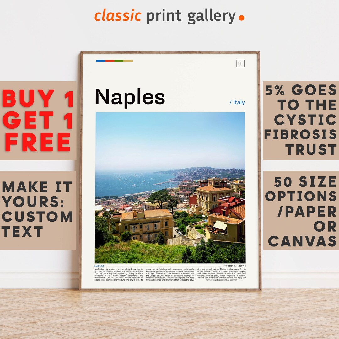 Naples Print, Naples Wall Art, Naples Color Poster With Text ...
