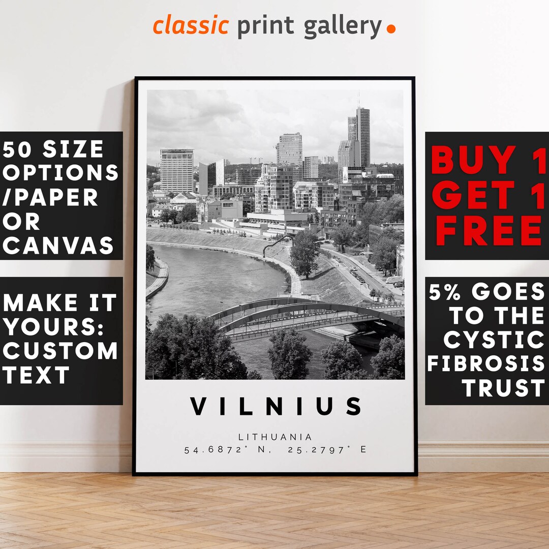 Vilnius Poster Black and White Print, Vilnius Wall Art, Vilnius Travel ...