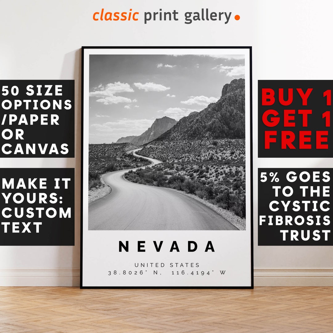 Nevada Poster Black and White Print, Nevada Wall Art, Nevada Travel ...