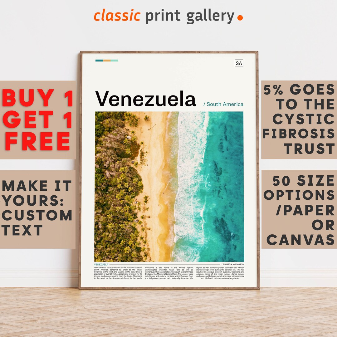 Venezuela Print, Venezuela Wall Art, Venezuela Color Poster With Text ...