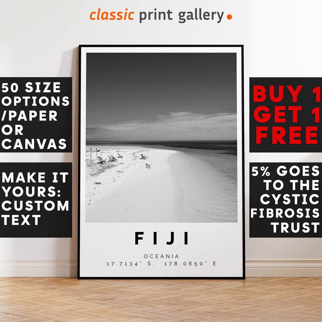 Fiji Print Black and White Photo, Fiji Wall Art, Fiji Travel Poster ...
