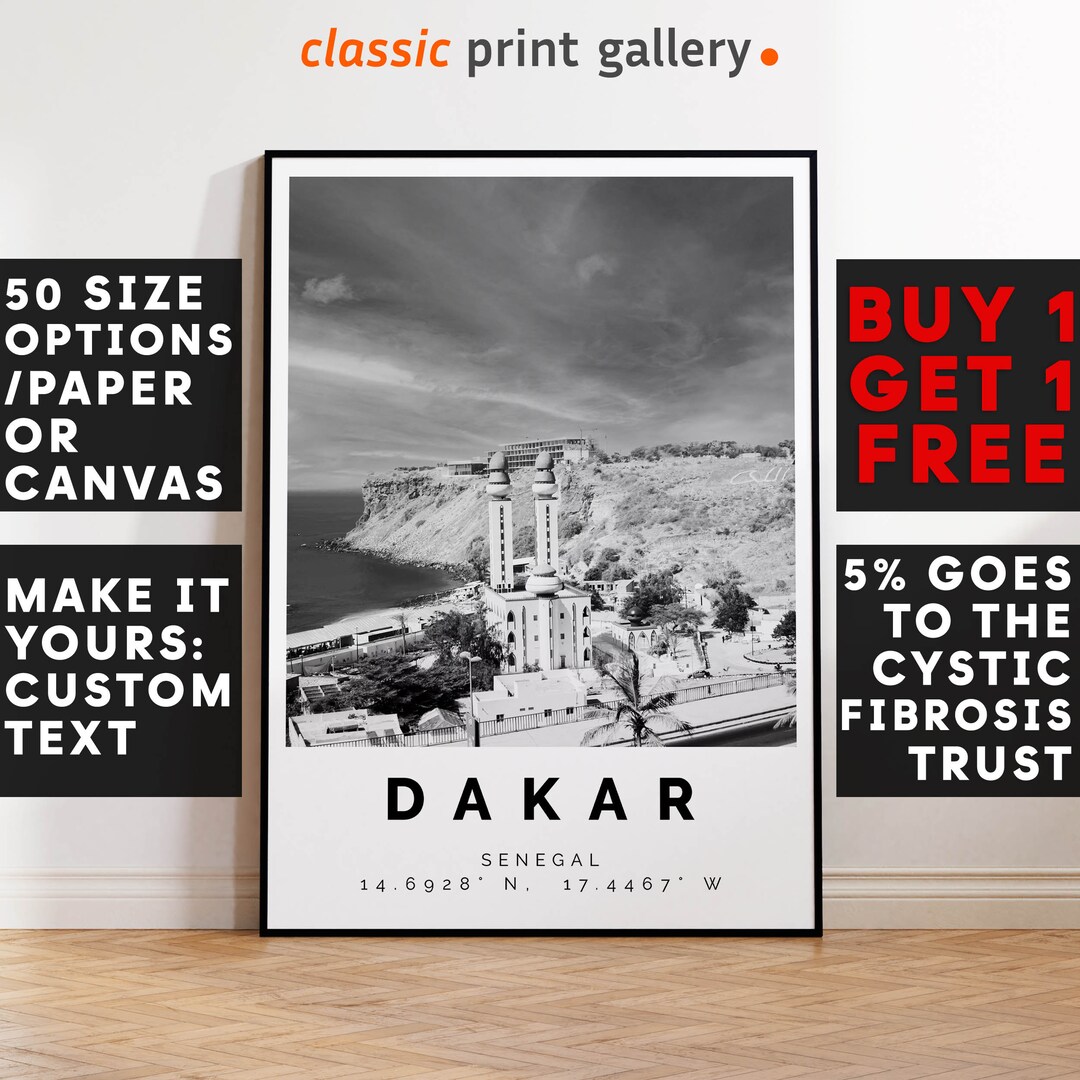 Dakar Poster Black and White Print, Dakar Wall Art, Dakar Travel Poster ...