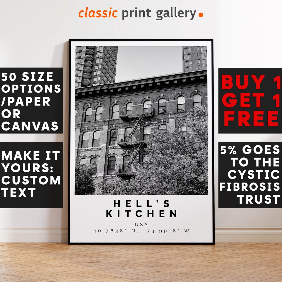 Hell's Kitchen Poster Black and White Print, Hell's Kitchen Wall Art ...