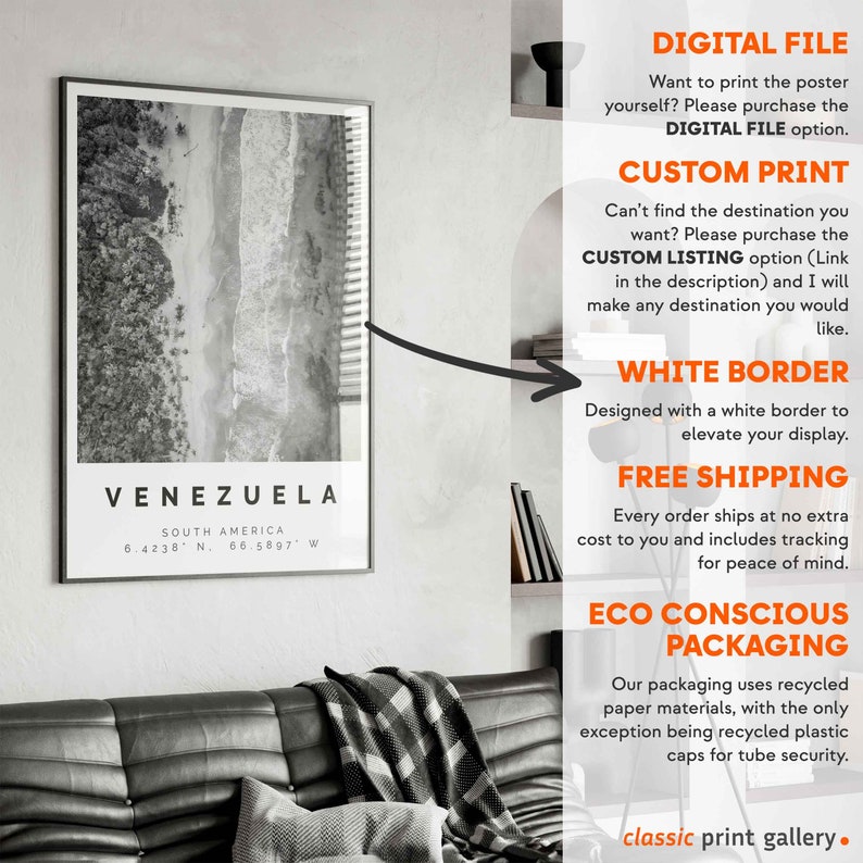 Venezuela Poster Black and White Print, Venezuela Wall Art, Venezuela ...