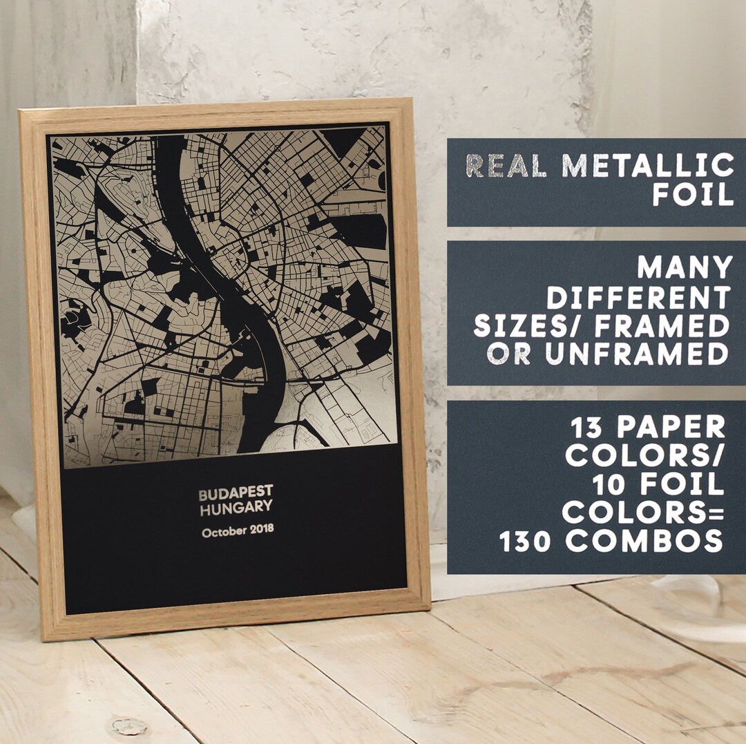 Customizable Metallic Foil Map - Any Location in Gold, Silver, Rose ...