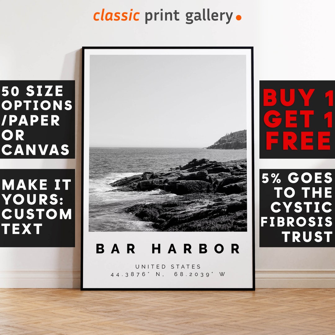 Bar Harbor Poster Black and White Print, Bar Harbor Wall Art, Bar ...