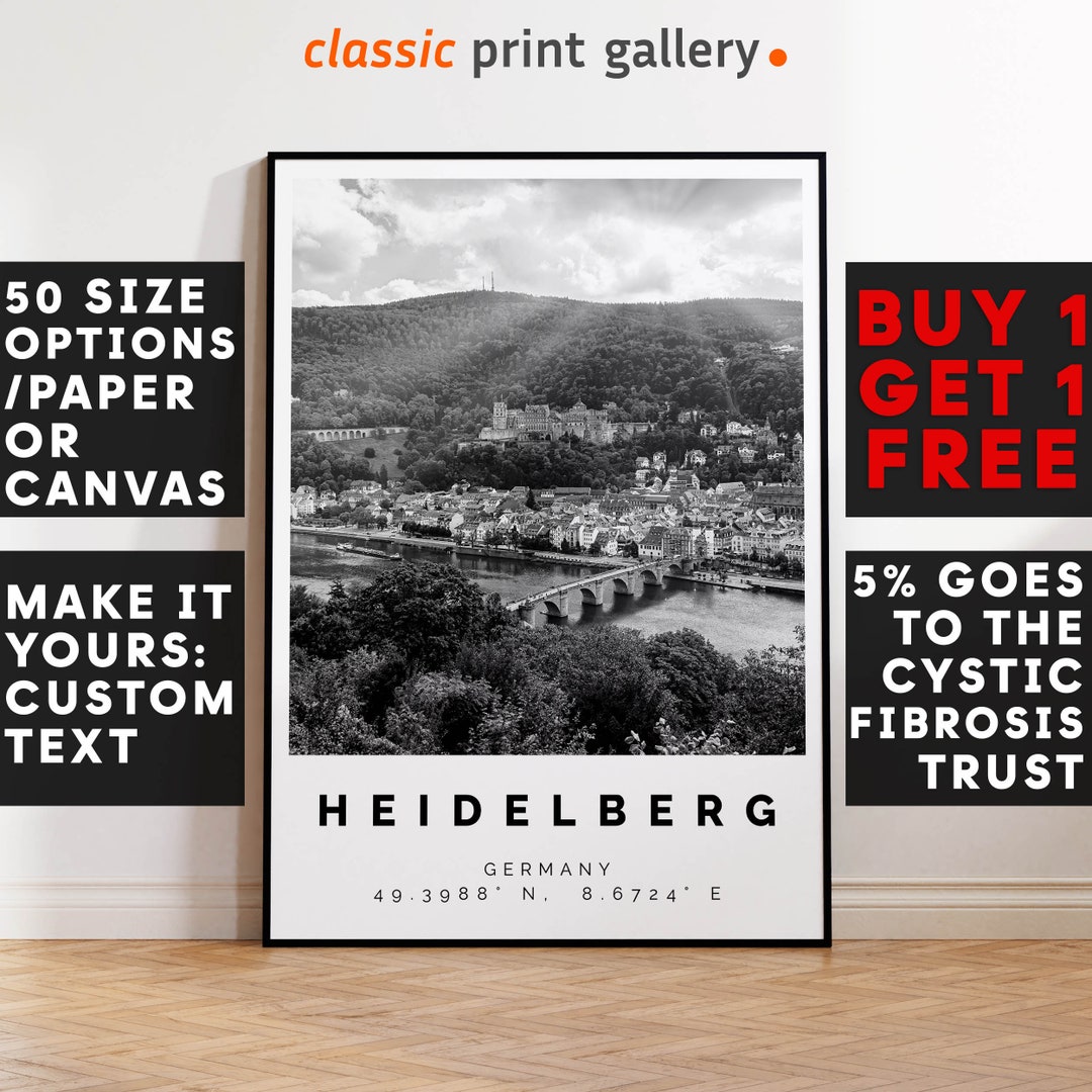 Heidelberg Poster Black and White Print, Heidelberg Wall Art, Heidelberg Travel Poster ...