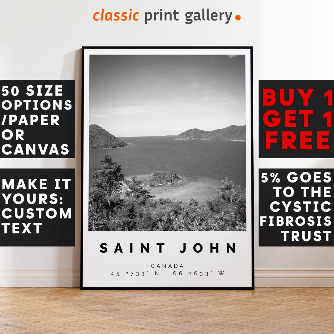 Saint John Poster Black and White Print, Saint John Wall Art, Saint ...