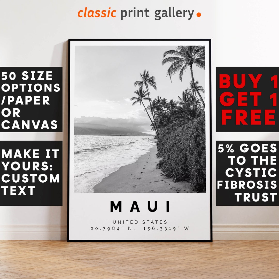 Maui Poster Black and White Print, Maui Wall Art, Maui Travel Poster ...