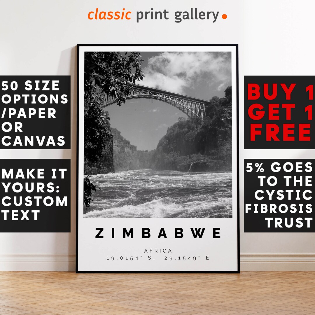 Zimbabwe Print Black and White Photo, Zimbabwe Wall Art, Zimbabwe ...