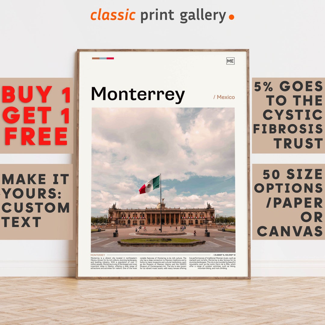 Monterrey Print, Monterrey Wall Art, Monterrey Color Poster With Text ...