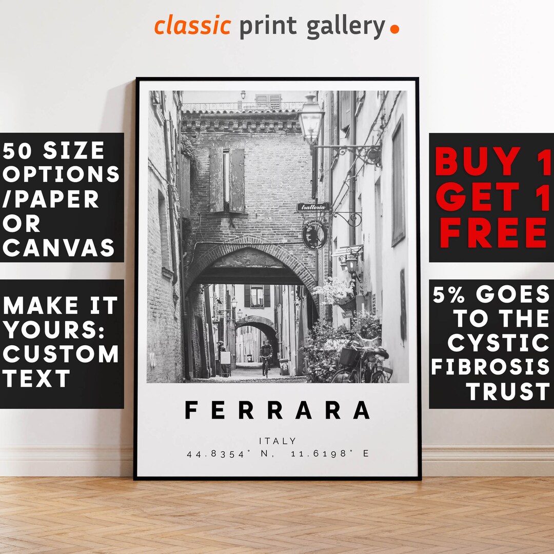 Ferrara Poster Black and White Print, Ferrara Wall Art, Ferrara Travel ...