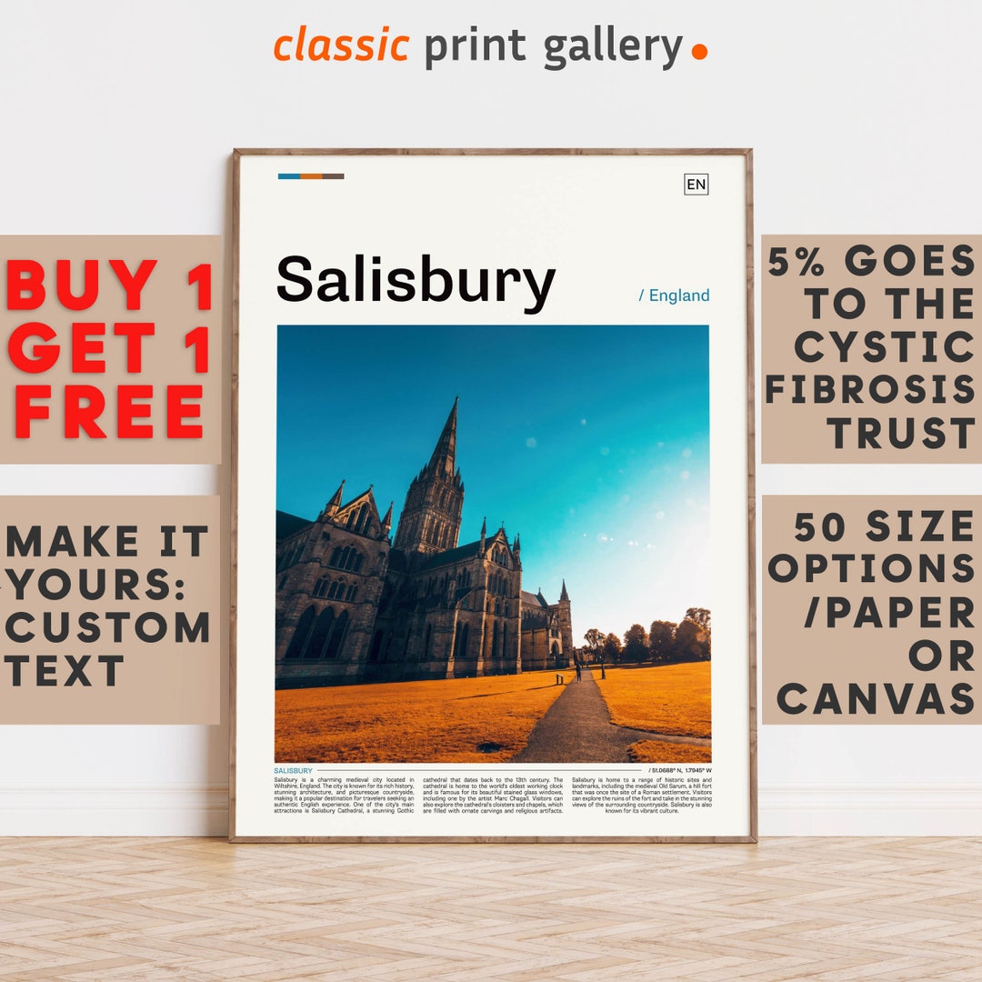 Salisbury Print, Salisbury Wall Art, Salisbury Color Poster With Text ...