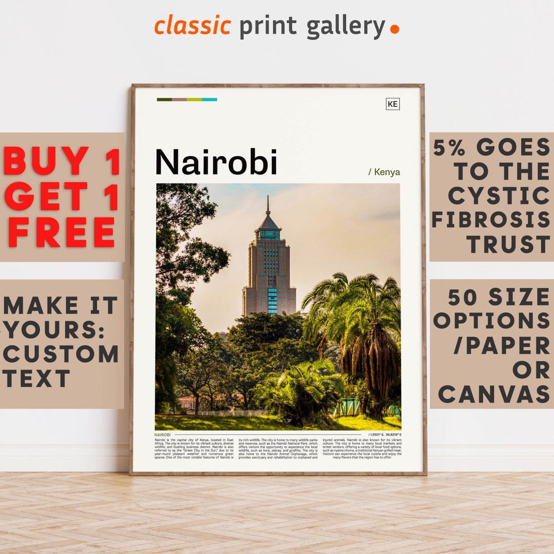 Nairobi Print, Nairobi Wall Art, Nairobi Color Poster With Text ...