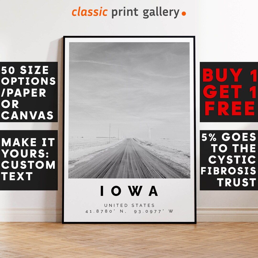 Iowa Poster,iowa Print,iowa Black and White Photographic Art, Wedding ...