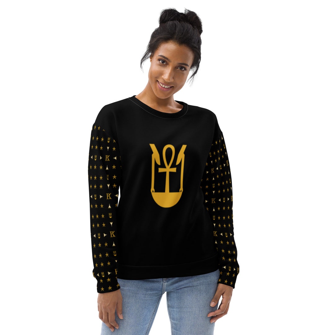 Black and Gold Was Ankh Nebu Sweatshirt With Metu Print Sleeves - Etsy