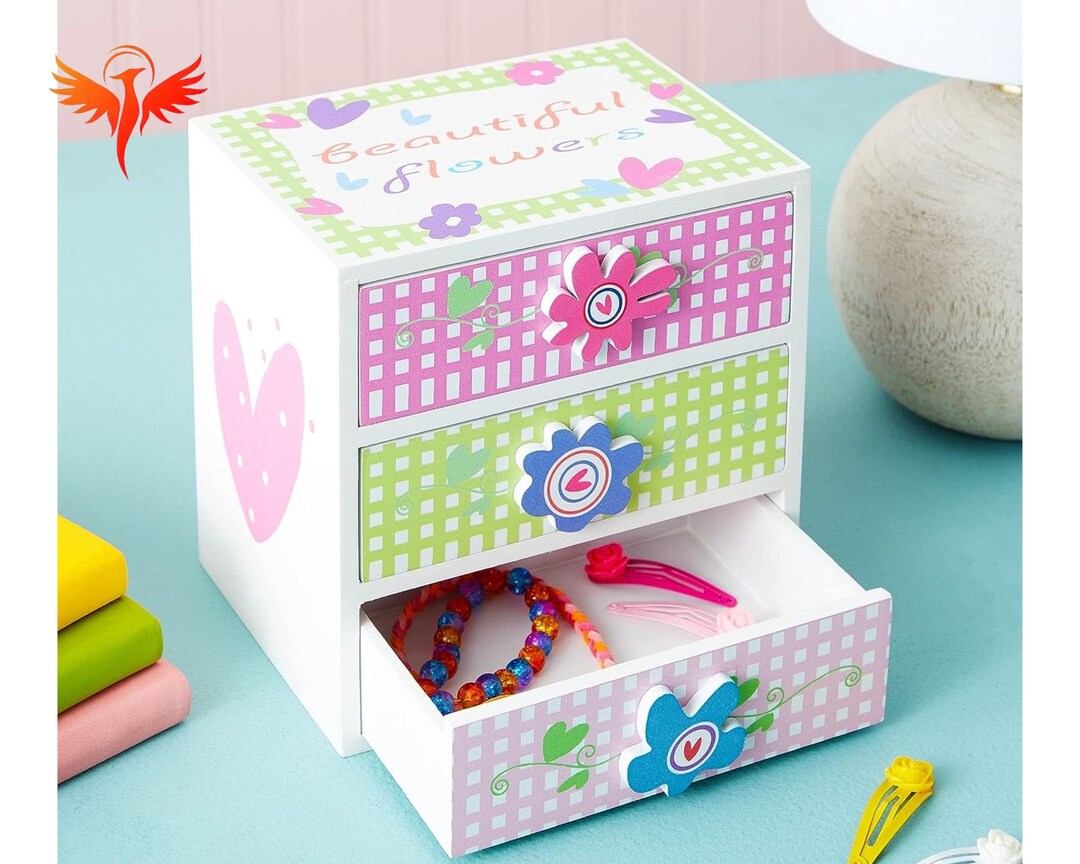 Girl Jewelry Box Wooden Jewelry Organizer Box With 3 Drawers - Etsy