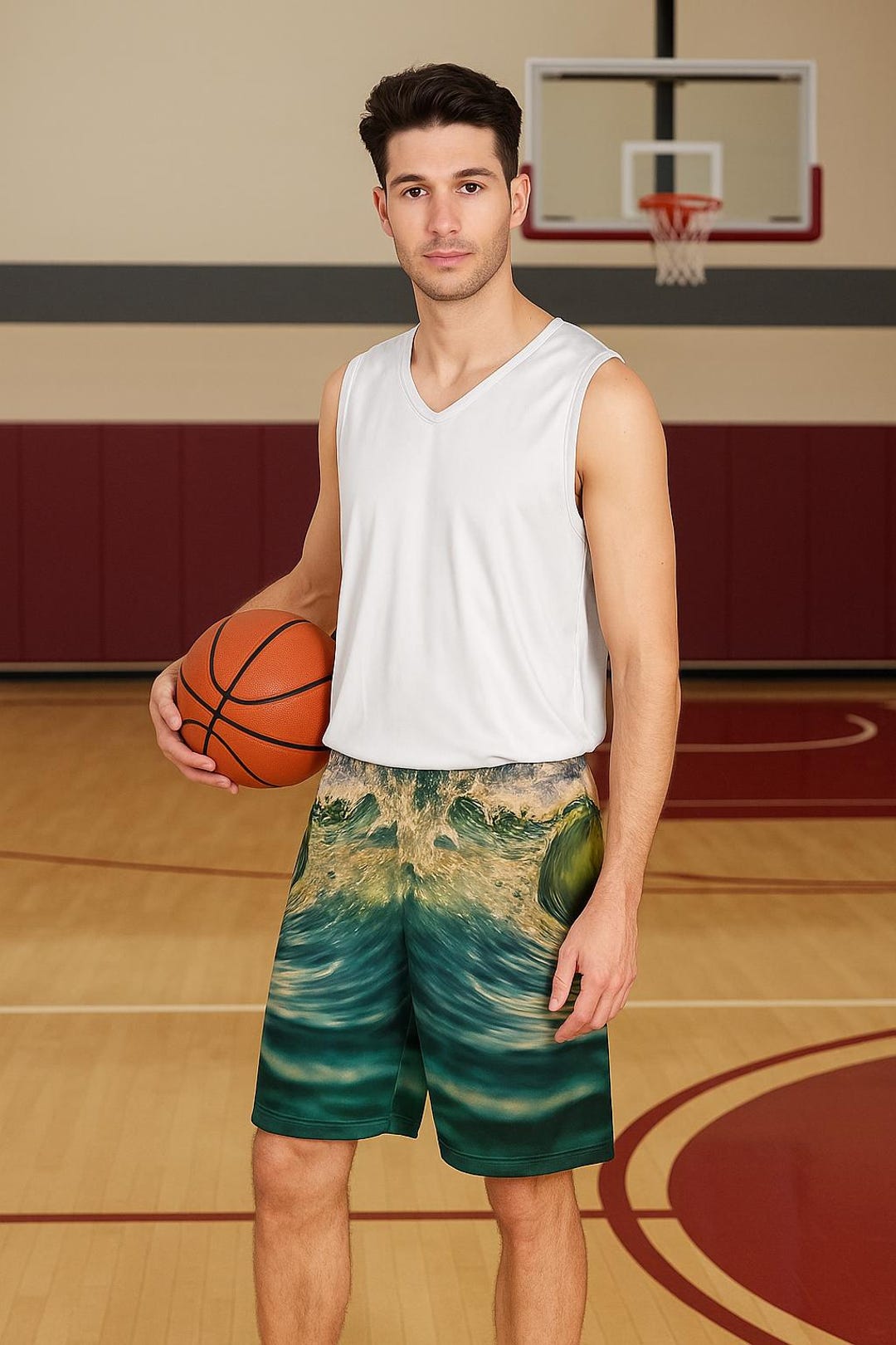 Wave Print Basketball Shorts: Moisture-wicking Polyester - Etsy