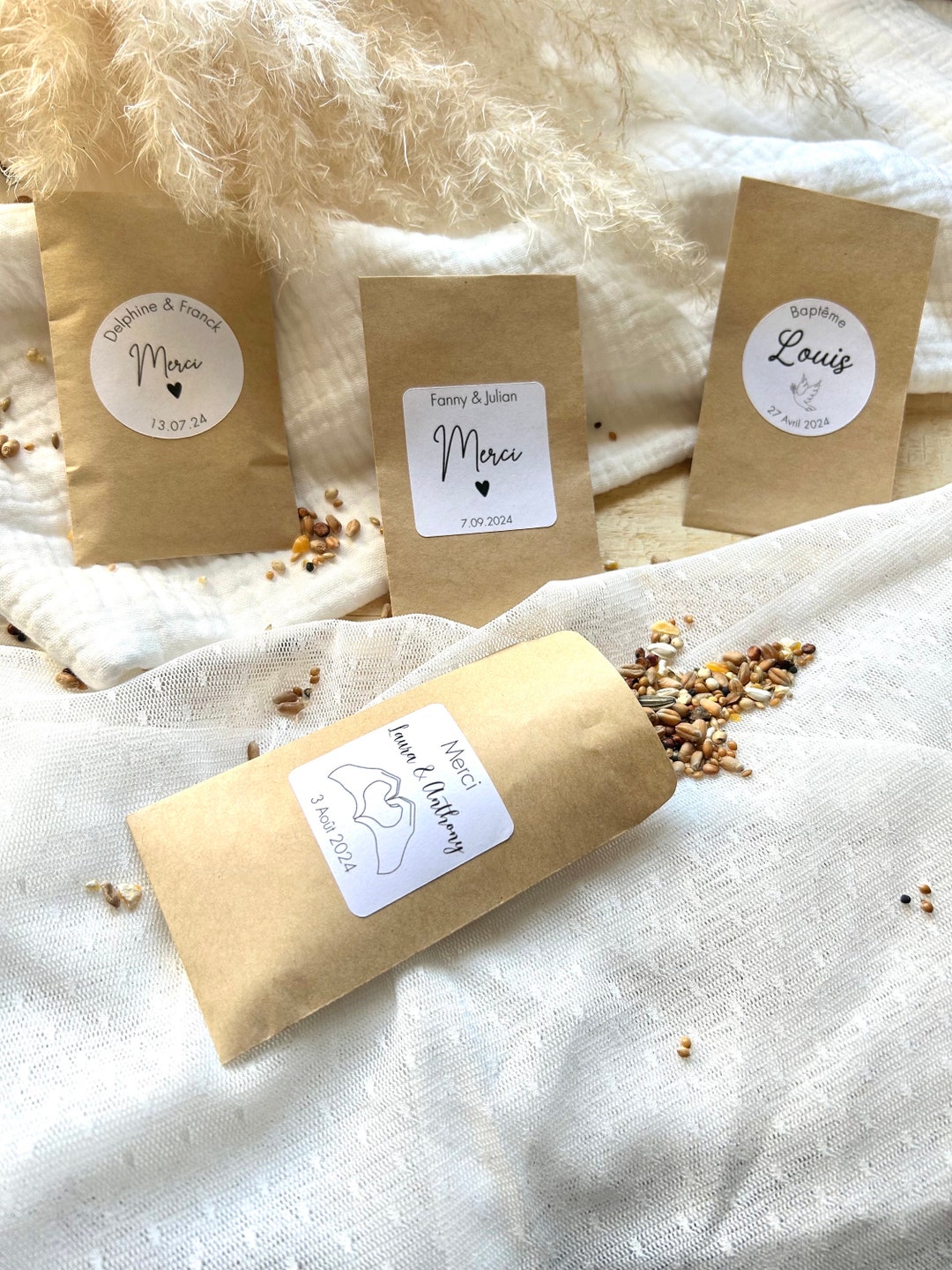 Bird Seed Sachet, Customizable Guest Gift, Baptism, Wedding, Teacher ...