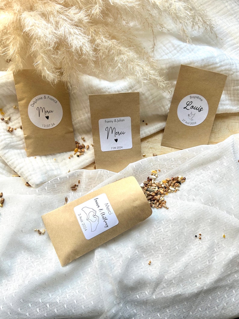 Bird Seed Sachet, Customizable Guest Gift, Baptism, Wedding, Teacher ...