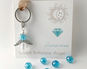 January Birthstone Crystal Angel Keychain, Garnet Colour Beaded Silver ...