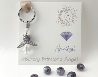 January Birthstone Crystal Angel Keychain, Garnet Colour Beaded Silver ...