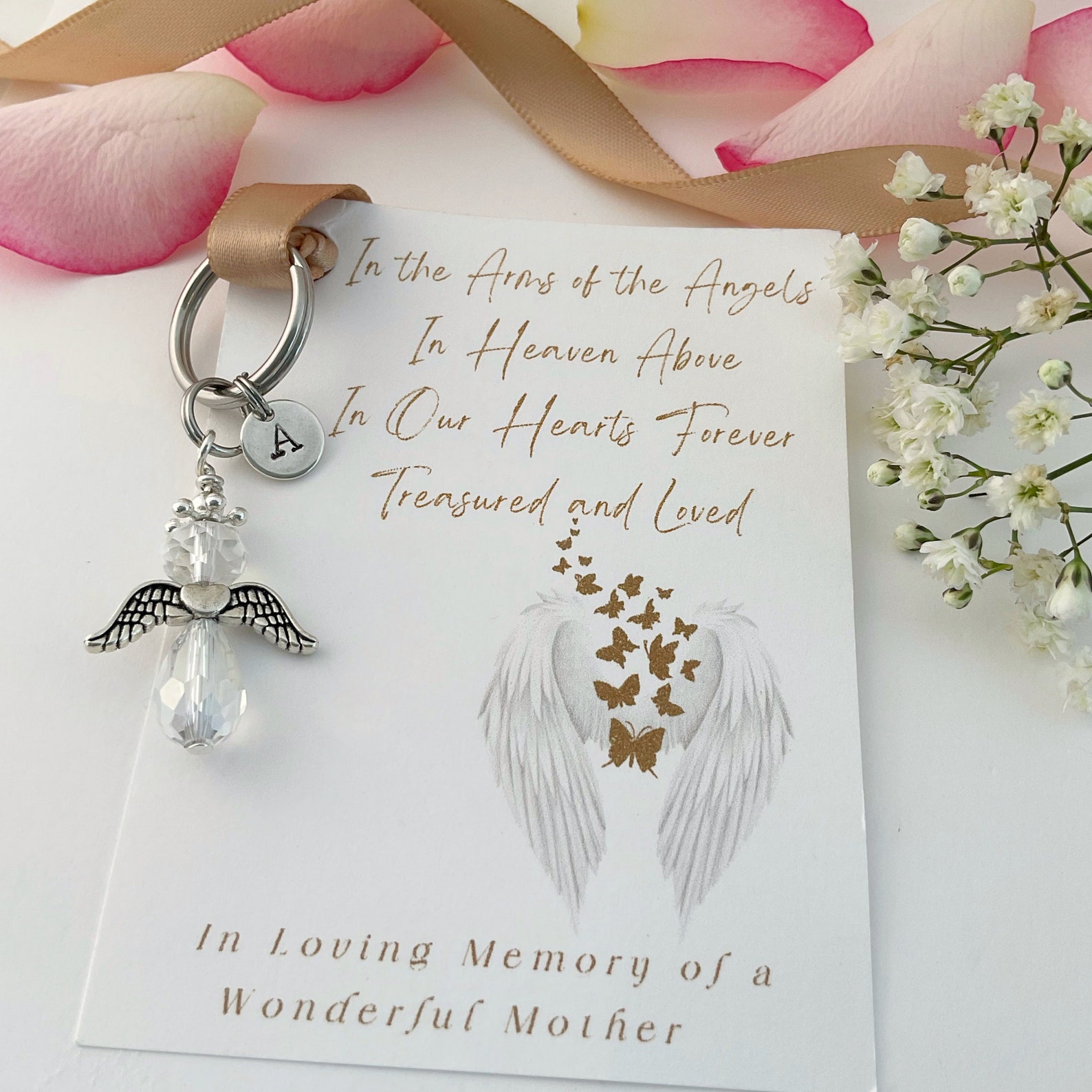 Memorial Keepsake for a Mother, Crystal Angel Keychain Charm, in Loving ...