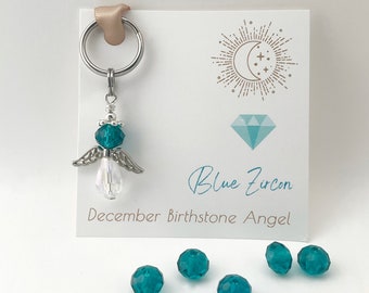 January Birthstone Crystal Angel Keychain, Garnet Colour Beaded Silver ...