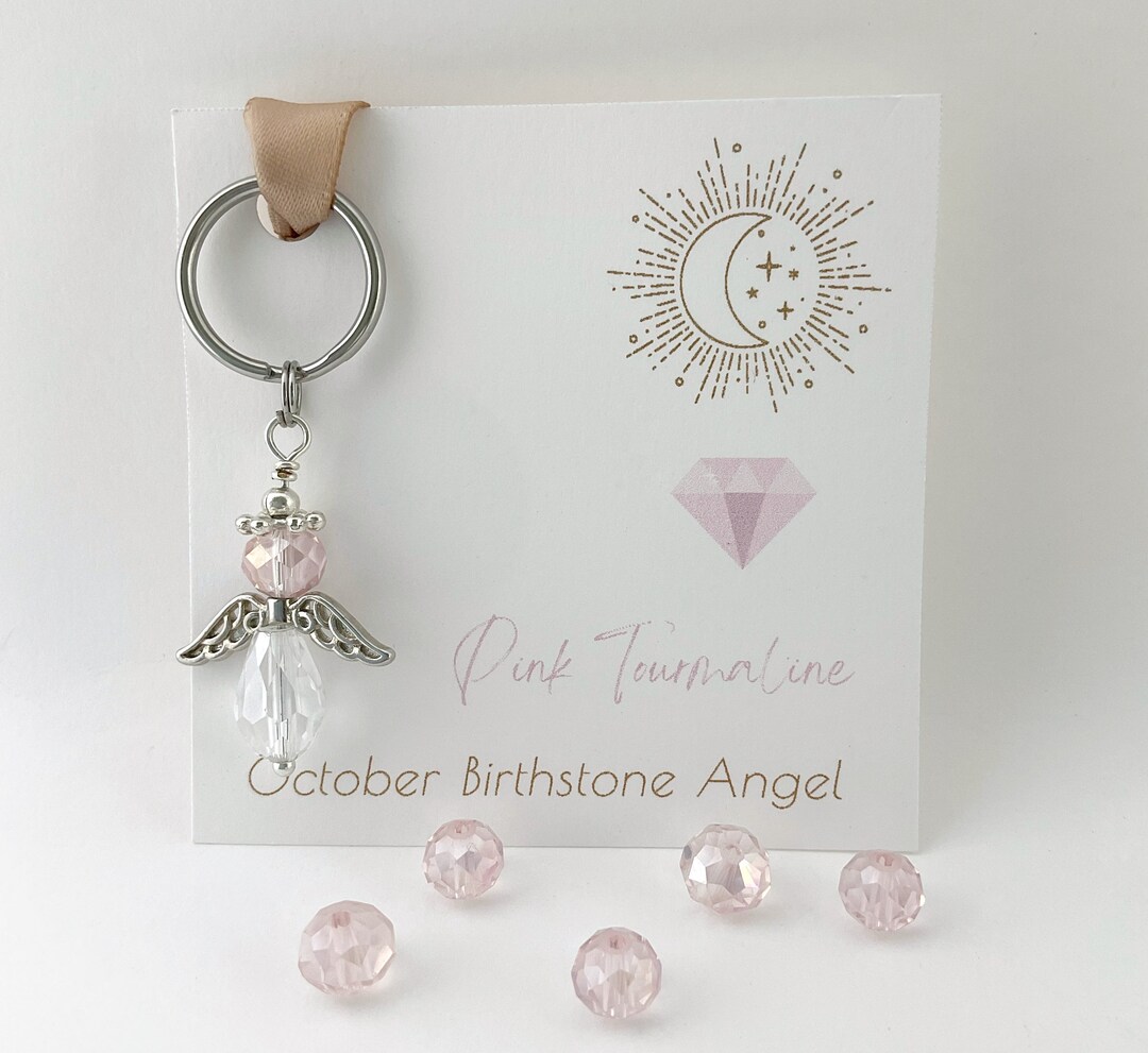 October Birthstone Crystal Angel Keychain, Pink Tourmaline Colour ...