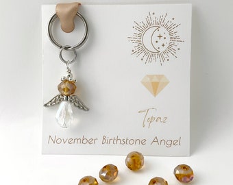 January Birthstone Crystal Angel Keychain, Garnet Colour Beaded Silver ...